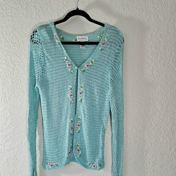 Chadwicks | Sweaters | Chadwicks Embroidered Crochet Cardigan | Poshmark